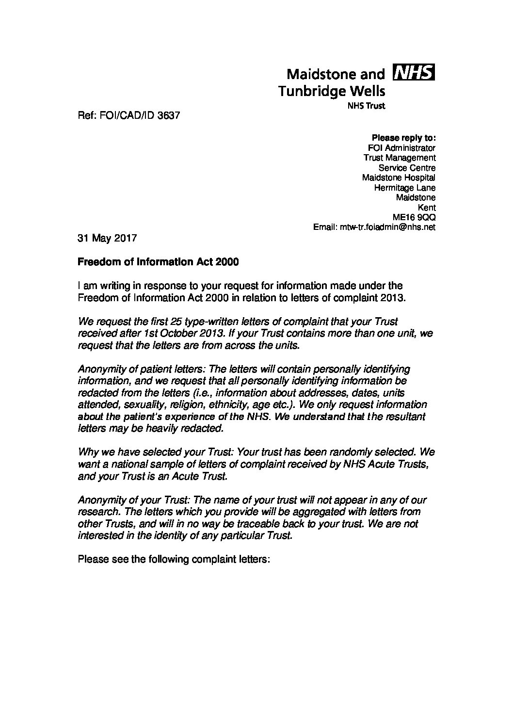 Download Response Letters Of Complaint 2013 310517 Maidstone And