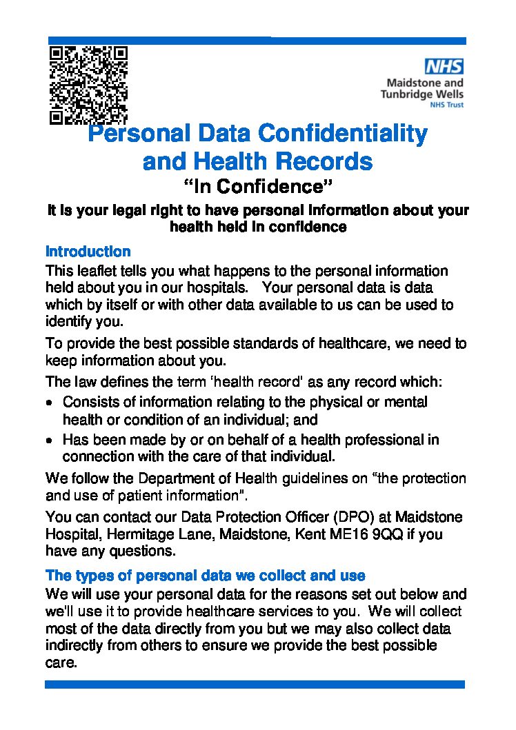 Personal Data Confidentiality Health RecordsSTANDARD PRINT LEAFLETCORE ...