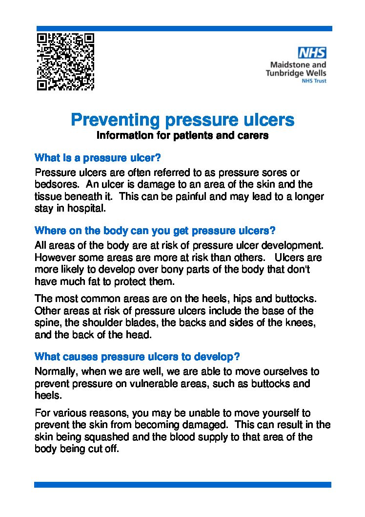 Preventing pressure ulcers CORE STANDARD PRINT LEAFLET - Maidstone and ...