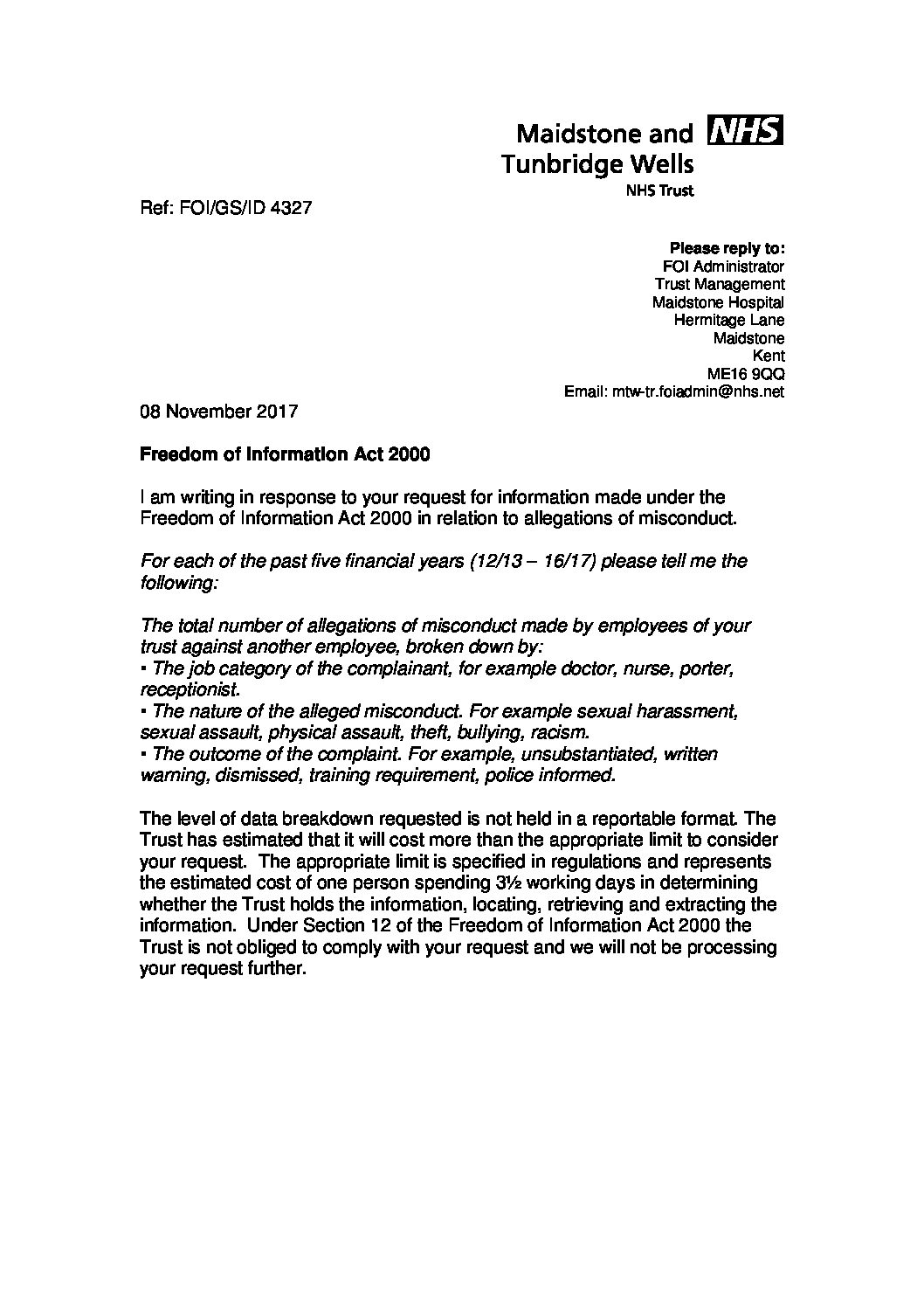Sample Response Letter To Allegations Of Misconduct