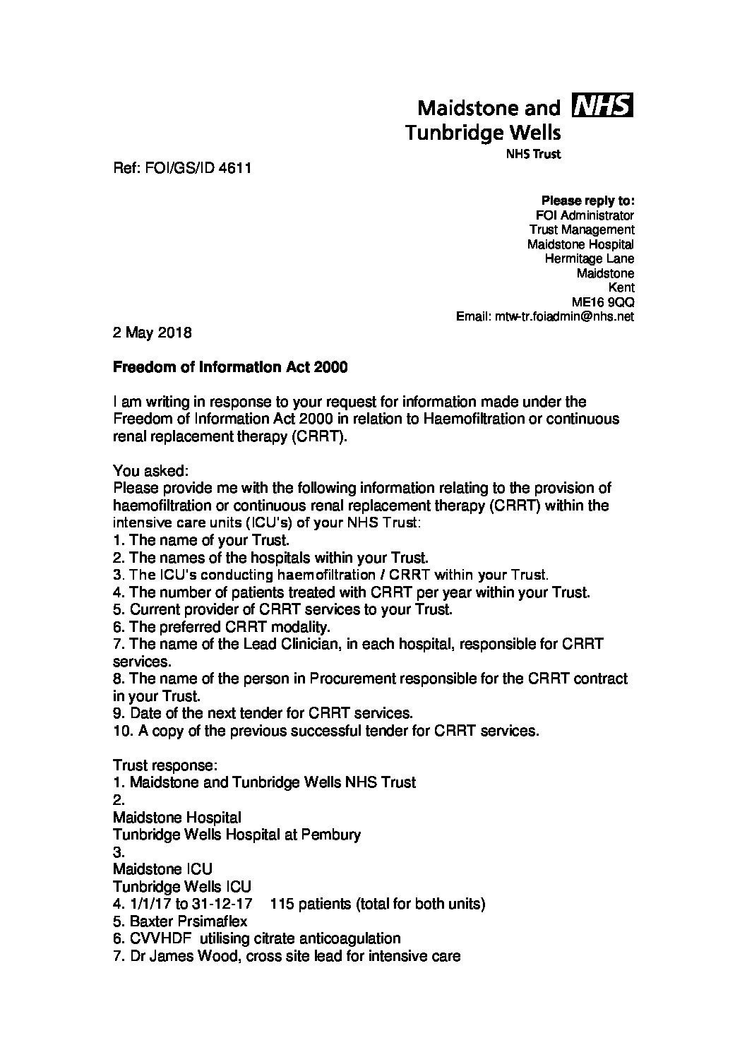 Download response Haemofiltration or continuous renal replacement ...