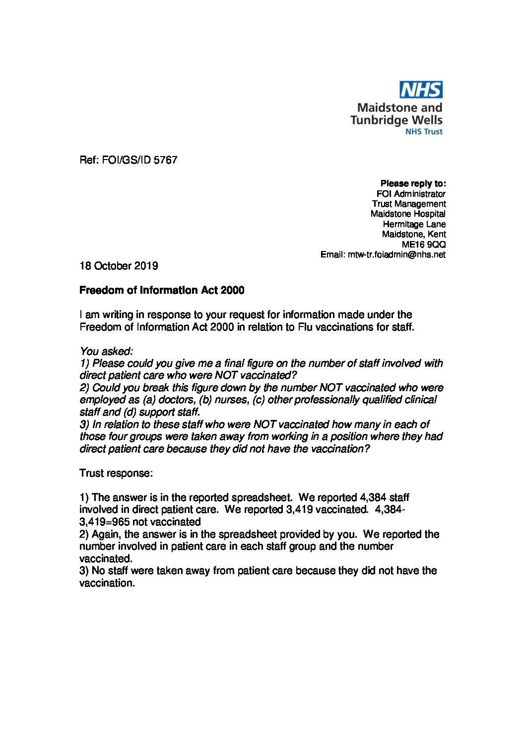 Download response Flu vaccinations for staff. 181019 - Maidstone and ...
