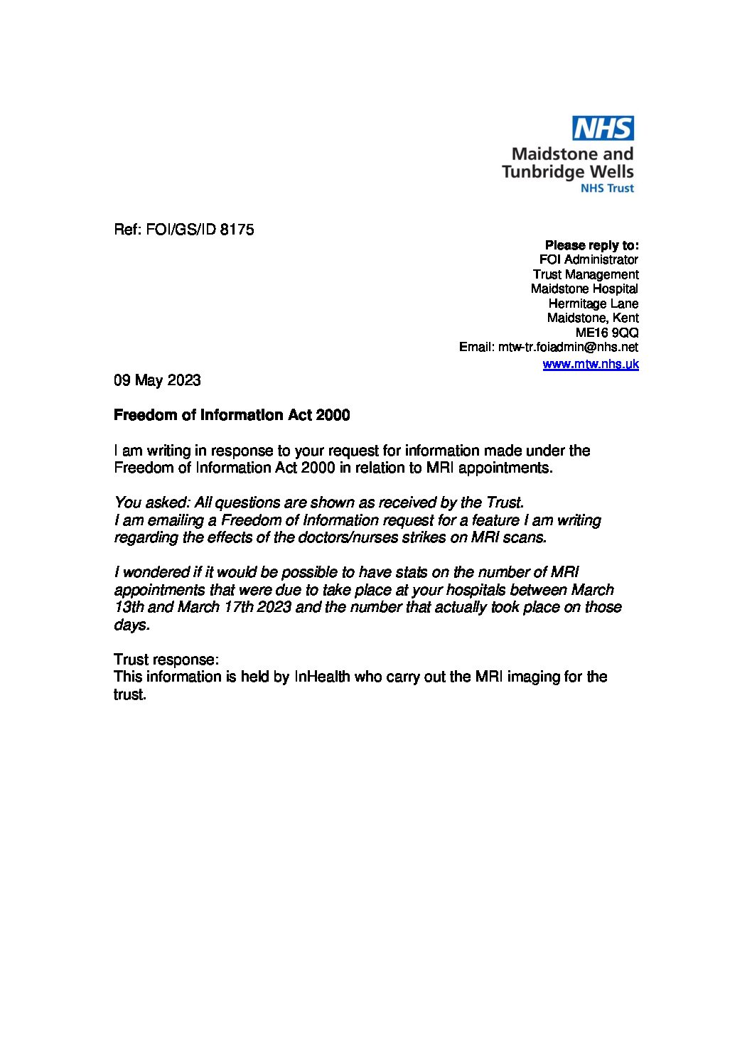 MRI appointments.090523.docx - Maidstone and Tunbridge Wells NHS Trust