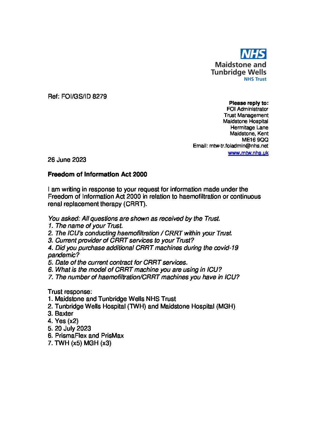 Haemofiltration or continuous renal replacement therapy (CRRT).260623 ...